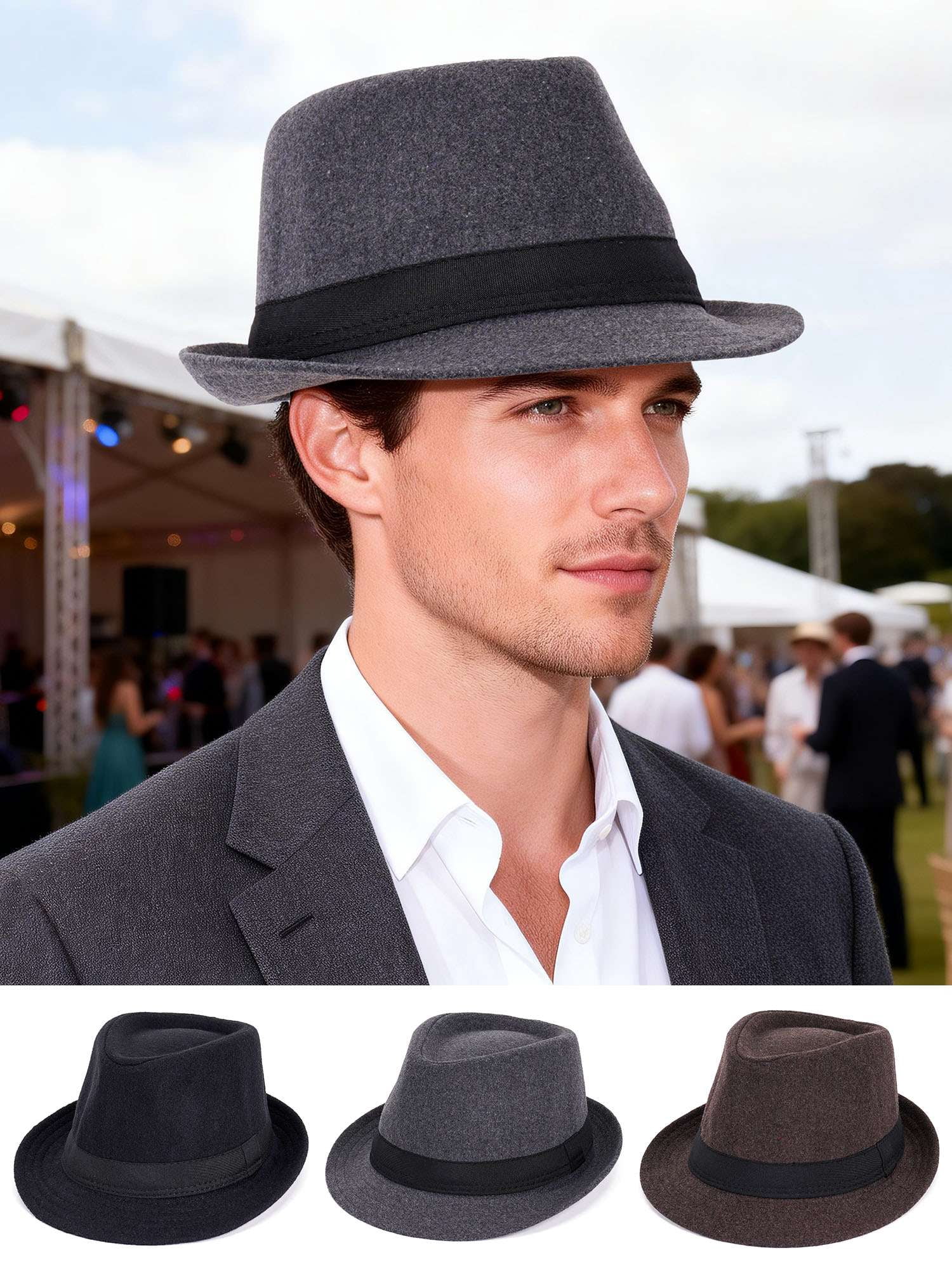 Spencer Classic 20s Trilby Fedora Hat for Men Felt Short Brim Fedora ...