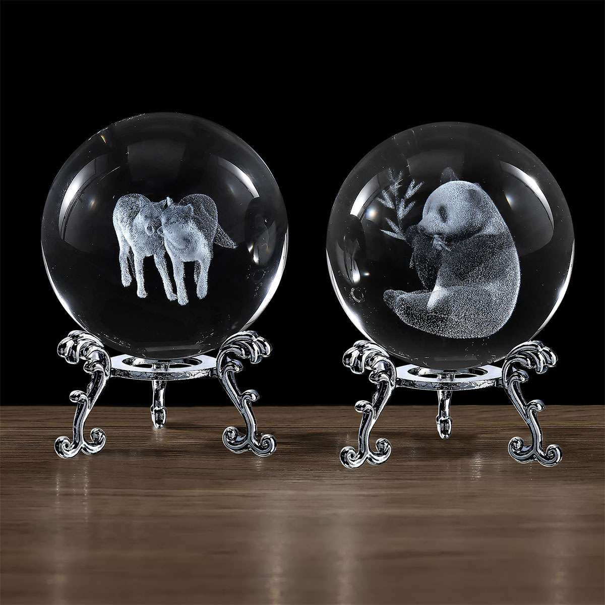 Spencer Clear Crystal Glass Ball 60mm 3D Laser Engraved Panda Glass ...