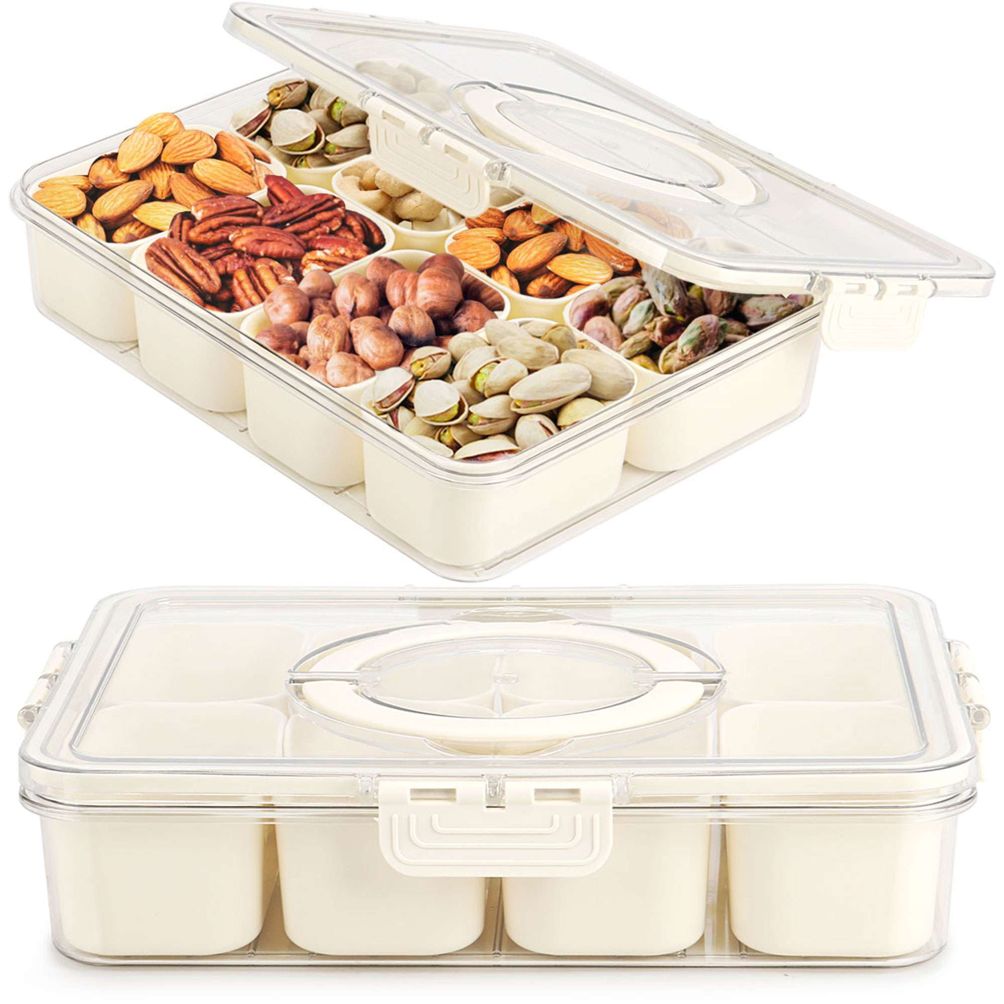 Spencer Divided Serving Tray with Lid and Handle, Snack Box Container ...