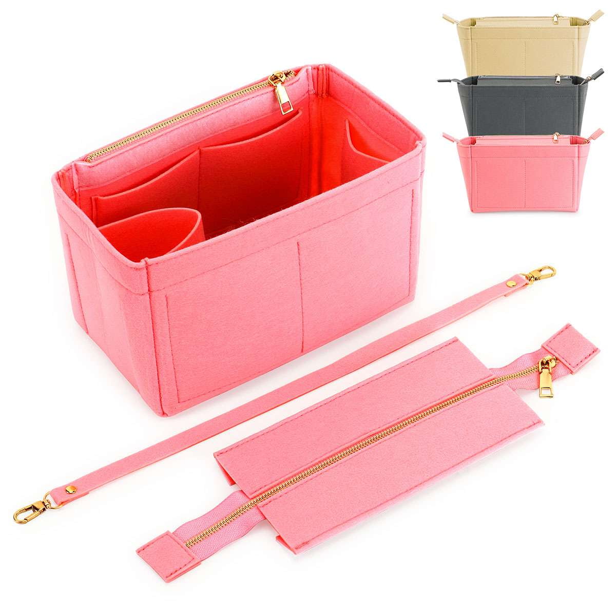 Spencer Felt Insert Bag Organizer with Zipper Makeup Purse Bag in Bag ...