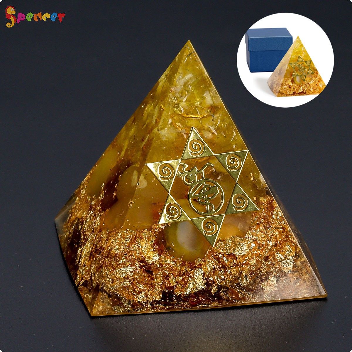 Spencer Golden Energy Orgone Pyramid With Crystal Pointer for EMF ...