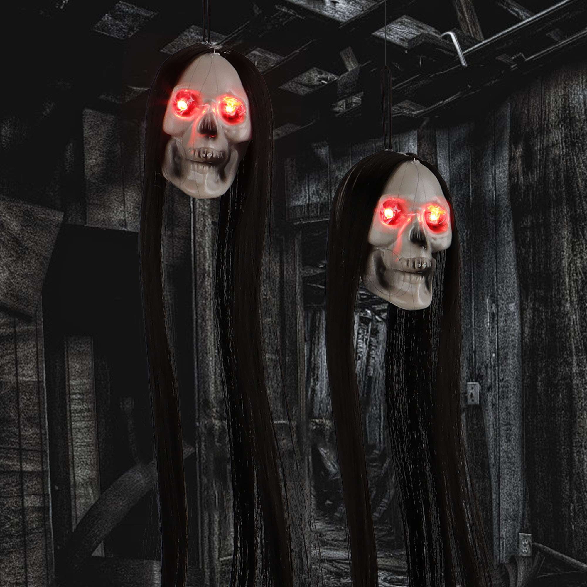 Spencer Halloween Hanging Skull Ghost Decorations Light Up Red Eyes ...