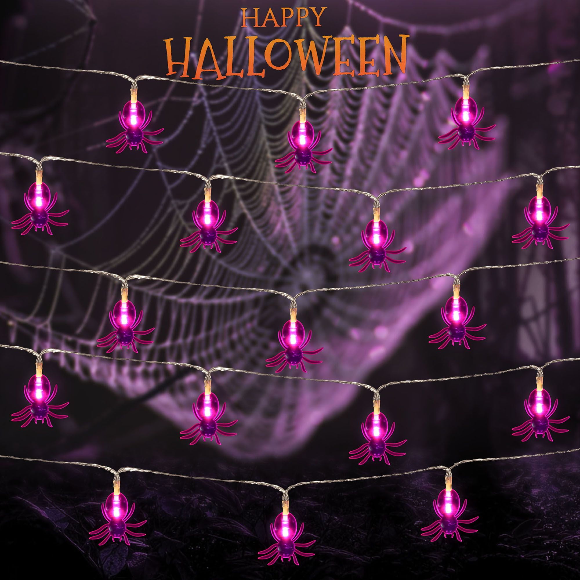 Spencer Halloween Spider Lights 20 LED String Lights Battery Operated ...