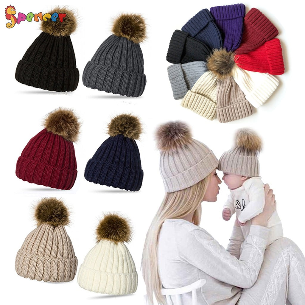 Spencer Kids Bady Braided Pom Pom Knit Beanie Hat Knit Ski Ball Cap ...