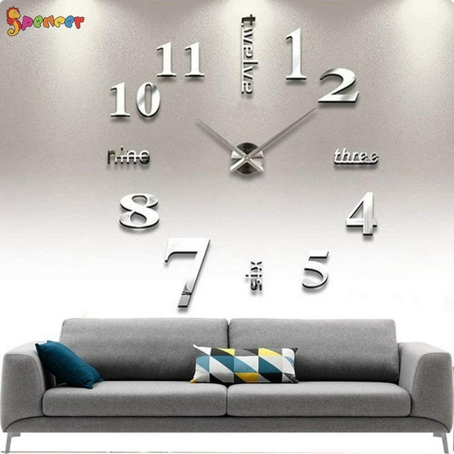 Spencer Large 3D Frameless Wall Clock Stickers Modern DIY Mirror Wall ...