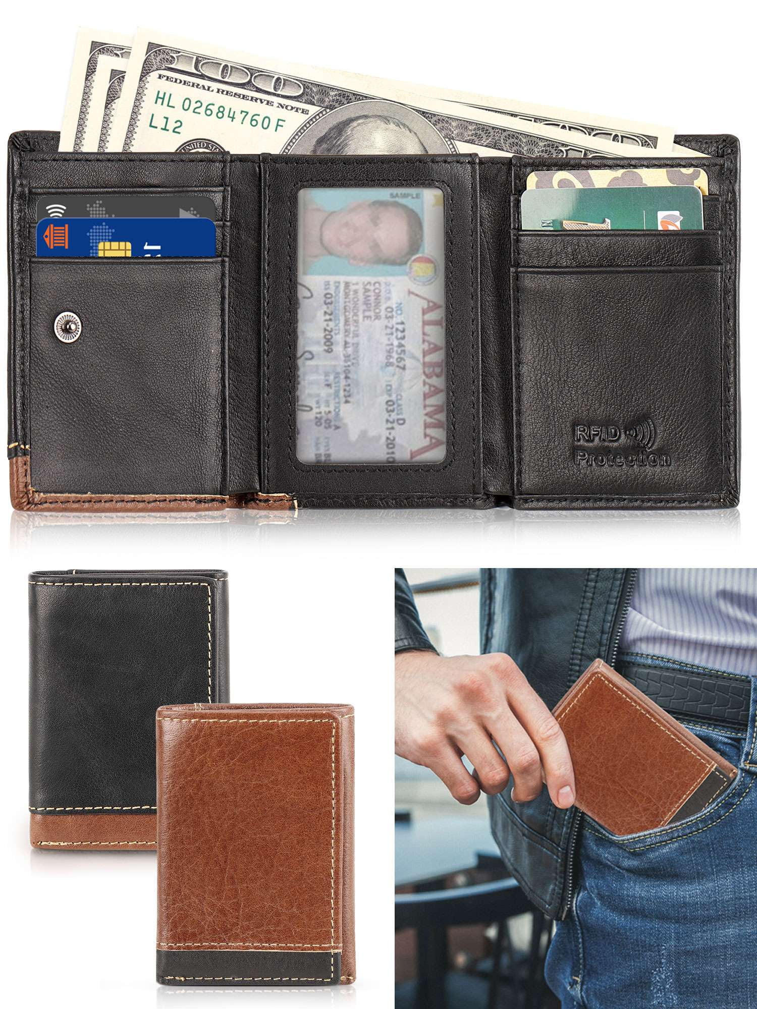 Spencer Leather Slim Trifold Wallets For Men - Mens Wallet RFID ...
