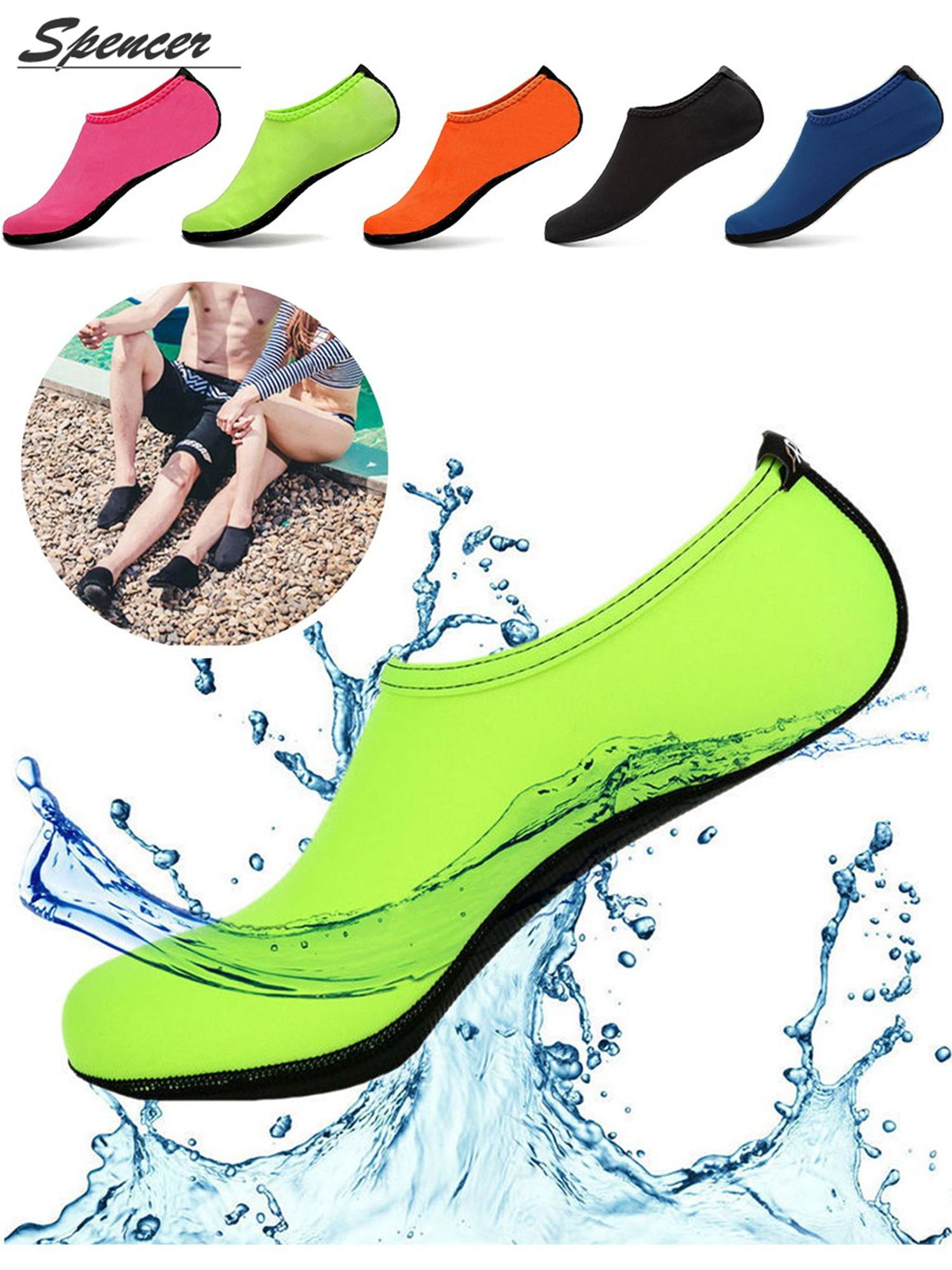 Spencer Barefoot Water Skin Shoes Aqua Socks, XL Green, Men Women Kids ...