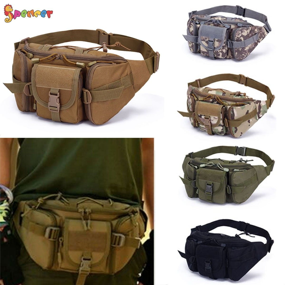 Spencer Men's Fanny Pack Nylon Bumbag Waist Bag Multi-pockets Hip Belt ...