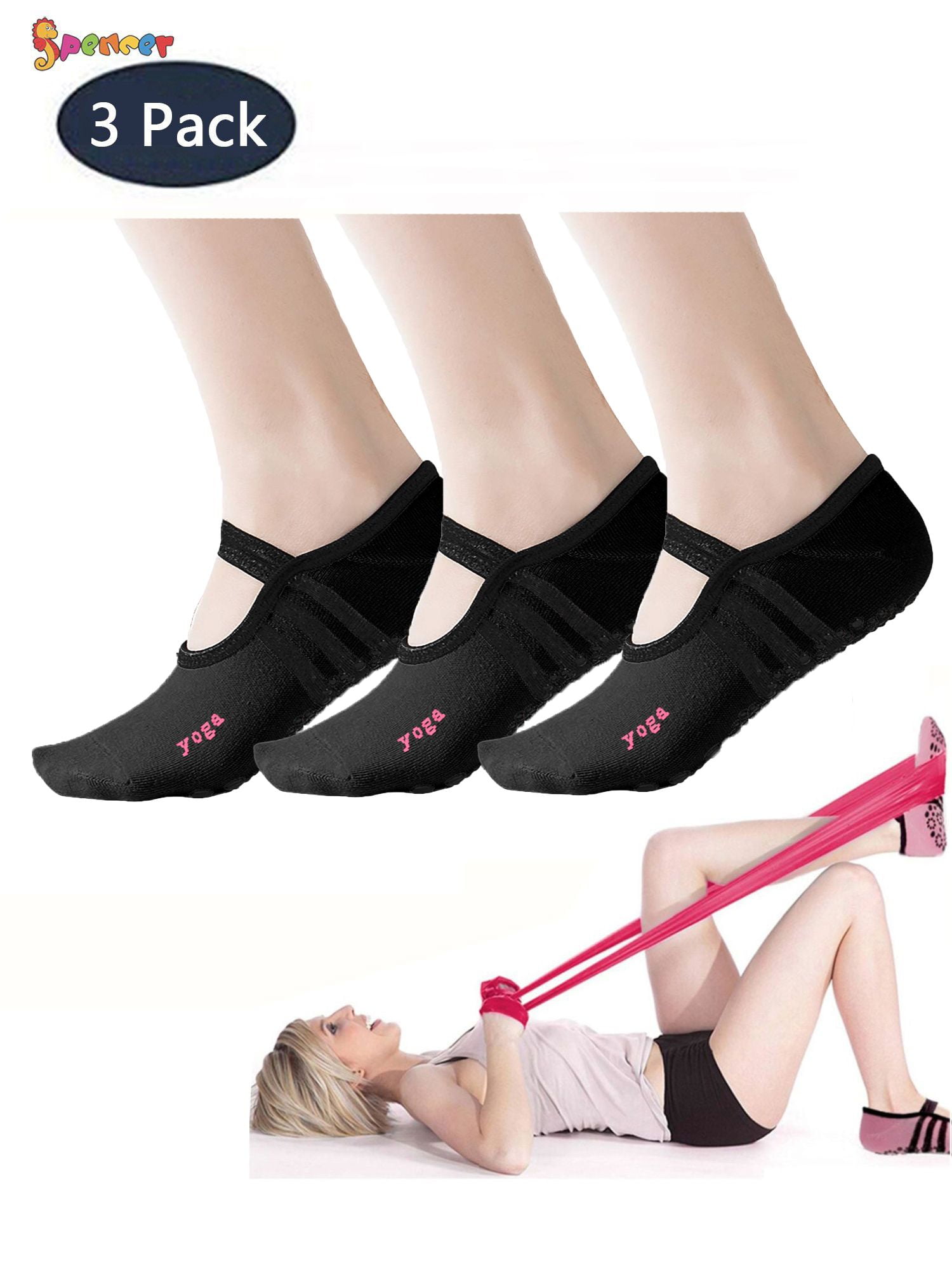 Spencer Pack of 3 Non-Slip Yoga Sock for Women, Anti-Skid Pilates Barre ...