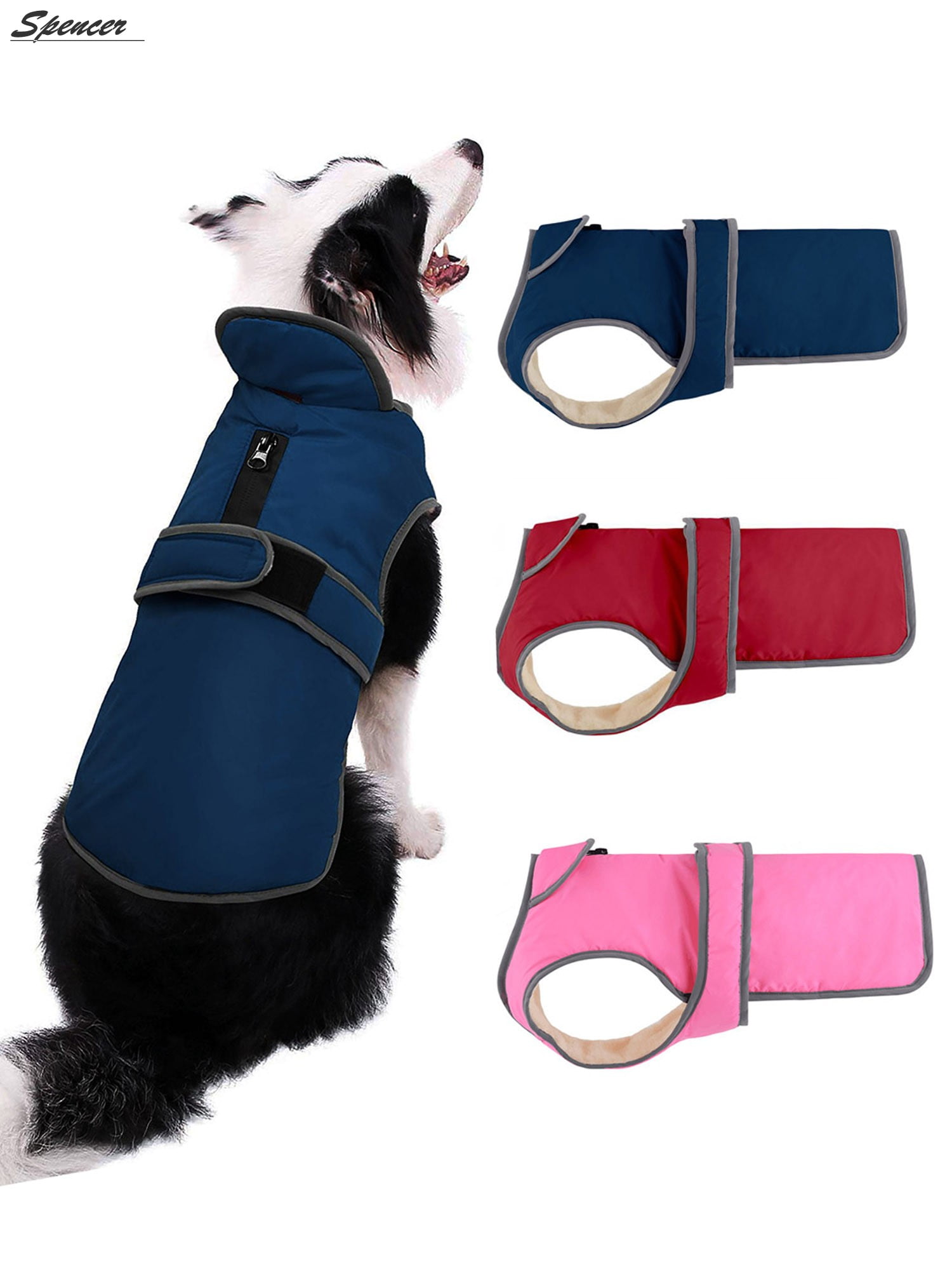 Spencer Large Waterproof Dog Coat & Jacket, Polyester & Cotton, Navy ...