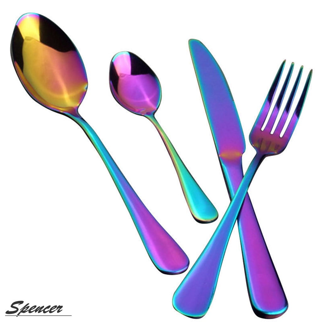 Spencer Rainbow Buffet Flatware Set, Colorful Stainless Steel Cutlery ...