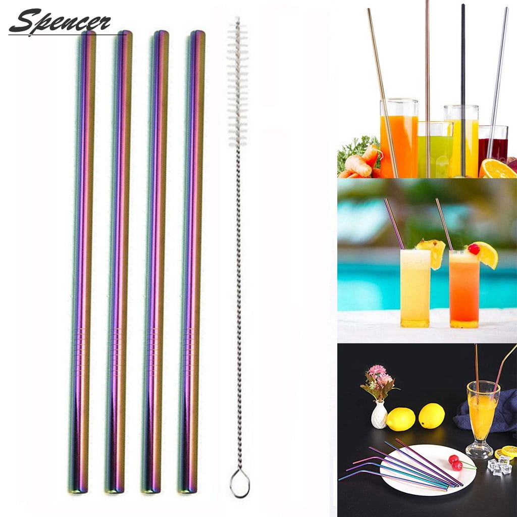 Spencer Set of 4 Stainless Steel Straws Ultra Long 8.5" Reusable ...