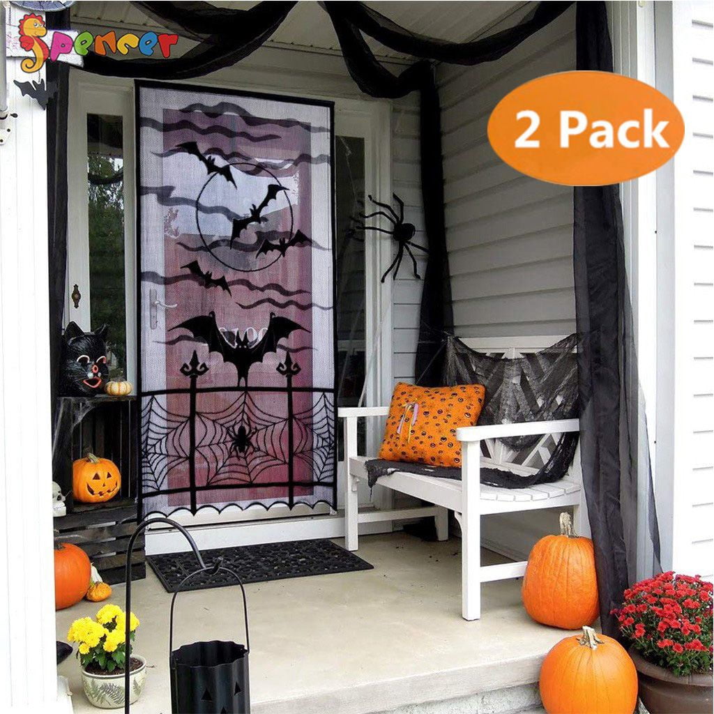 Spencer Set of 2 Halloween Black Lace Spider Web Window Curtain ...