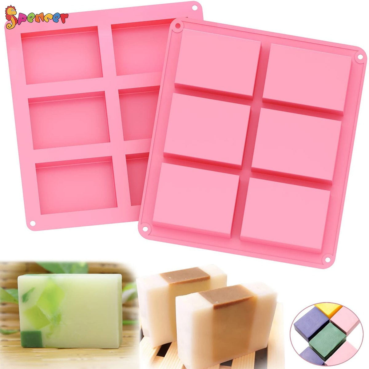 Spencer Set of 2 Silicone Soap Molds, 6 Cavitie Soap Making Cake Baking ...