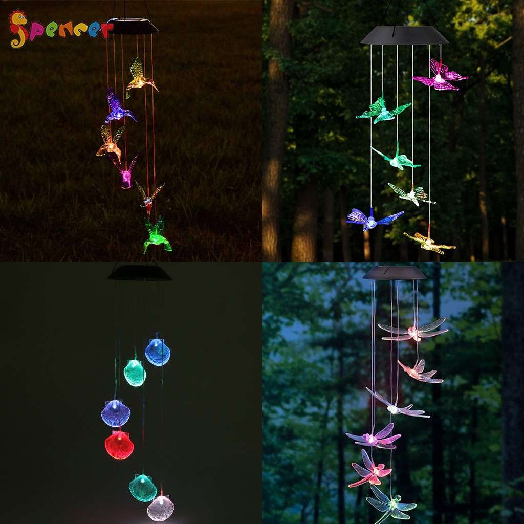Spencer Solar Light Hummingbird Wind Chime Outdoor Indoor, Color ...