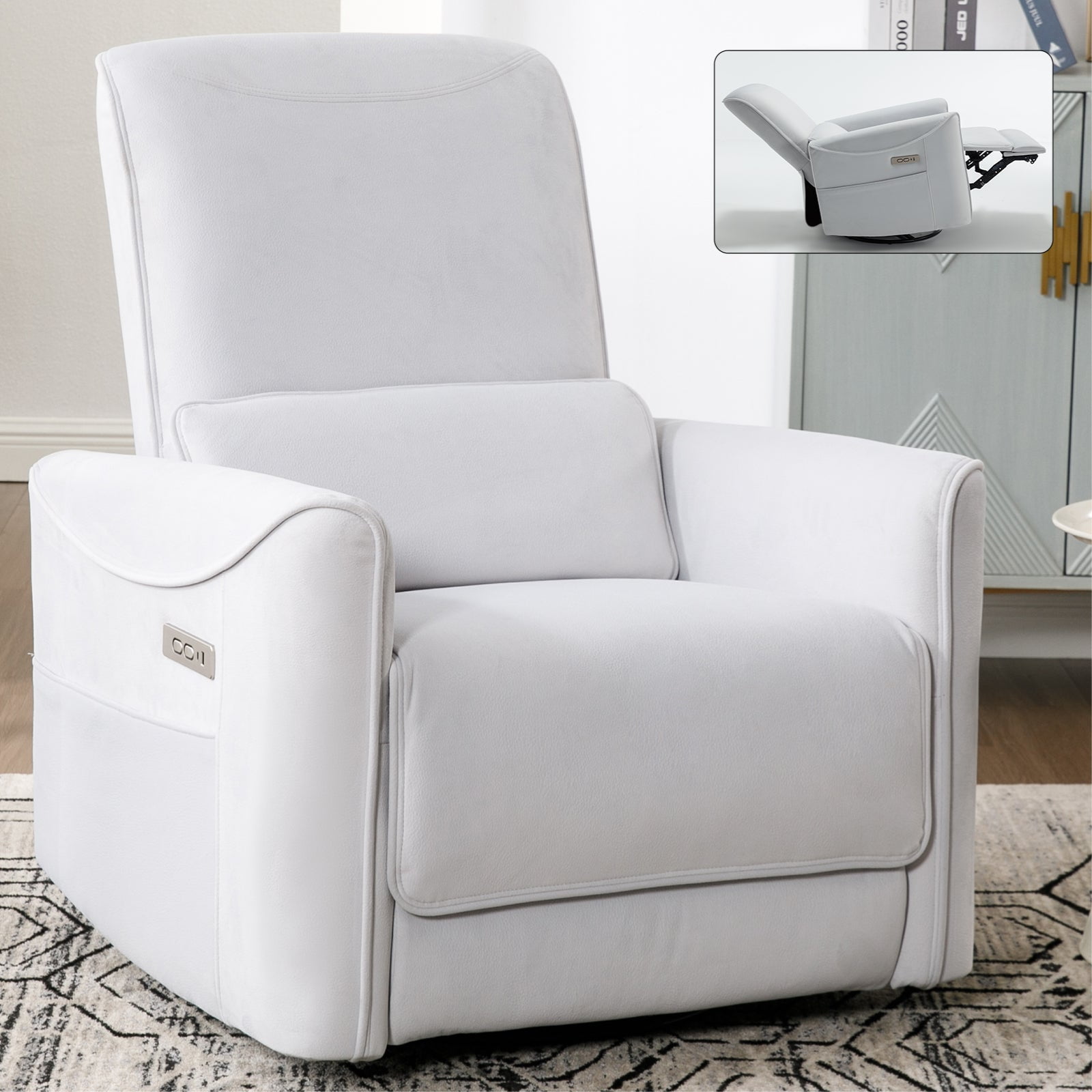 Spencer Swivel and Rocker Power Recliner Chair - White - Walmart.com