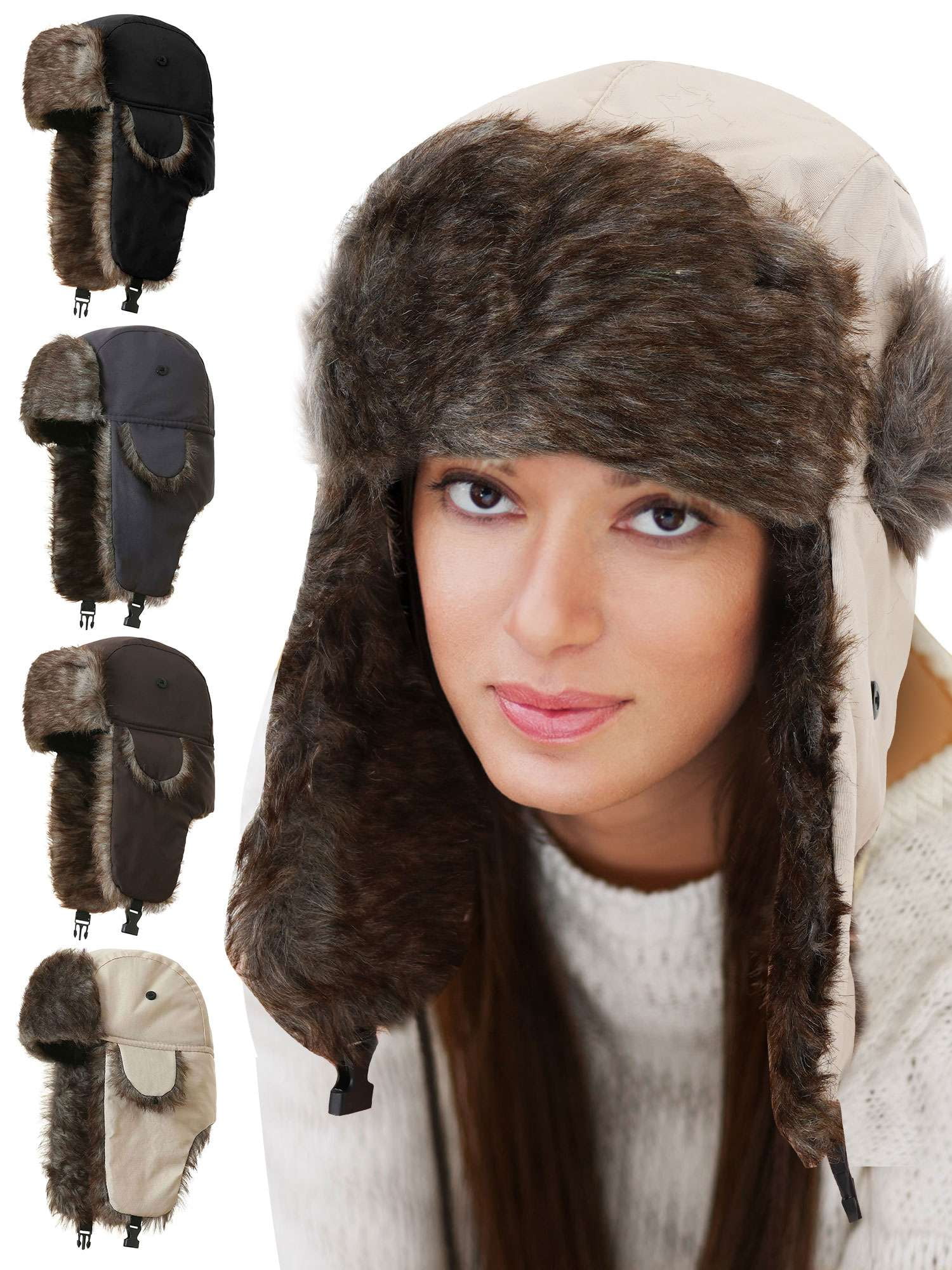 Spencer Trapper Hat Winter Hats for Women Men with Faux Fur Ear Flaps ...