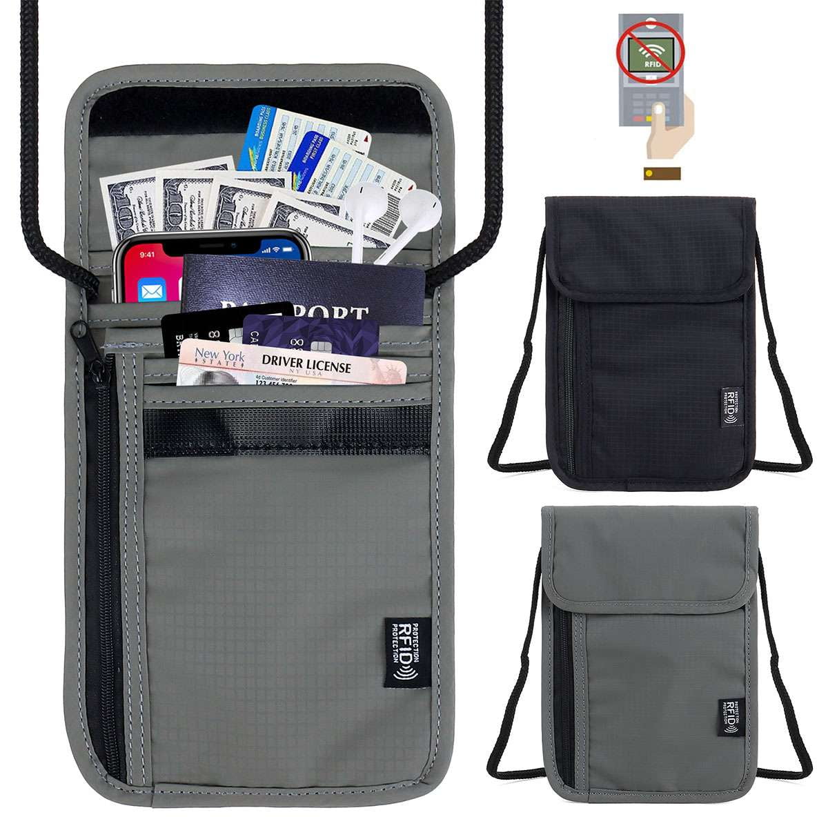 Spencer Travel Neck Wallet RFID Blocking Passport Holder Nylon Neck ...