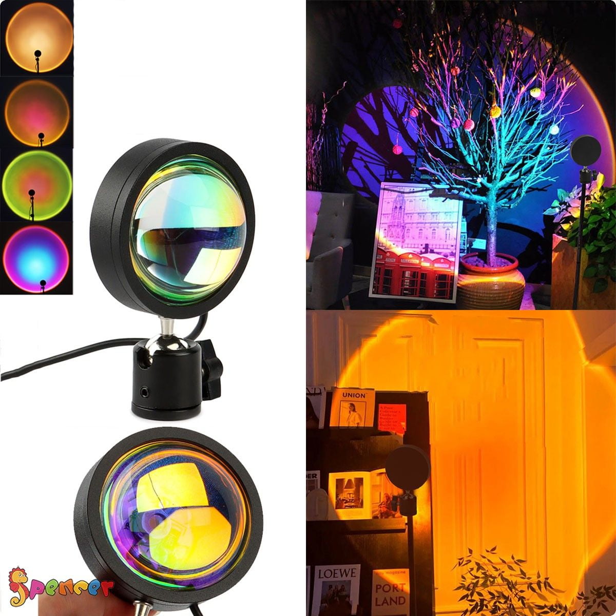 Spencer USB LED Floor Lamp Rainbow Sunset Projection Light, 360 Degree ...
