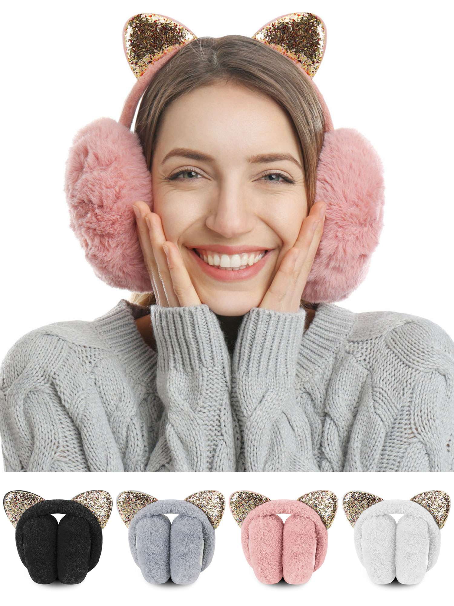 Spencer Winter Earmuffs for Women Fluffy Cute Ear Muffs for Kids Plush Ear Warmer Foldable Ear ...