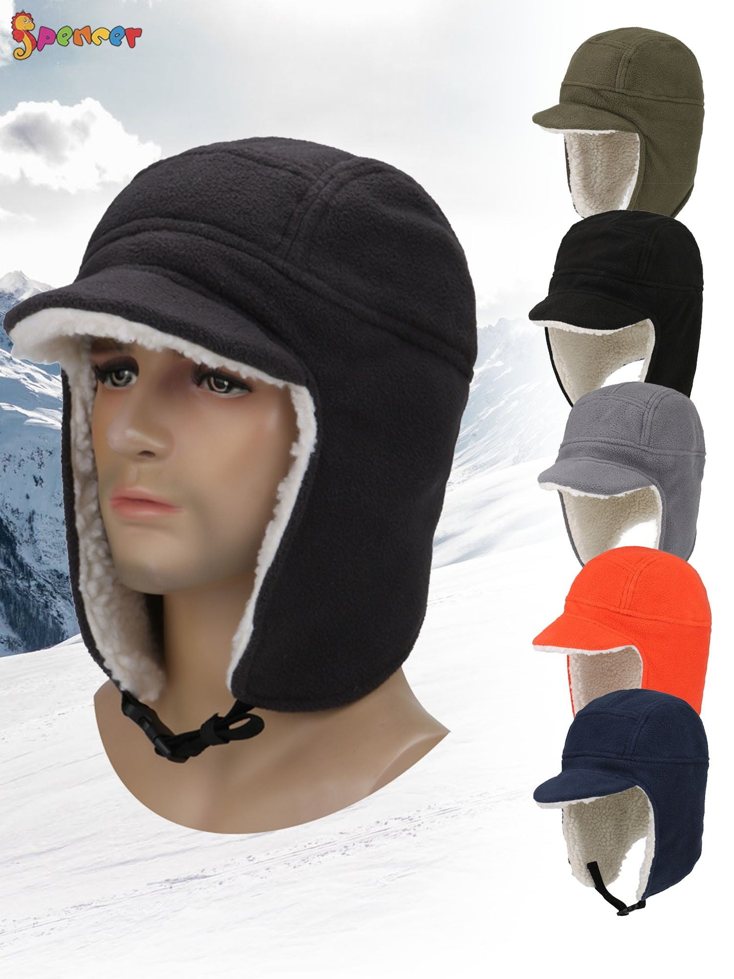 Spencer Winter Trapper Hat Windproof Ushanka Hunting Ski Hat with Visor ...