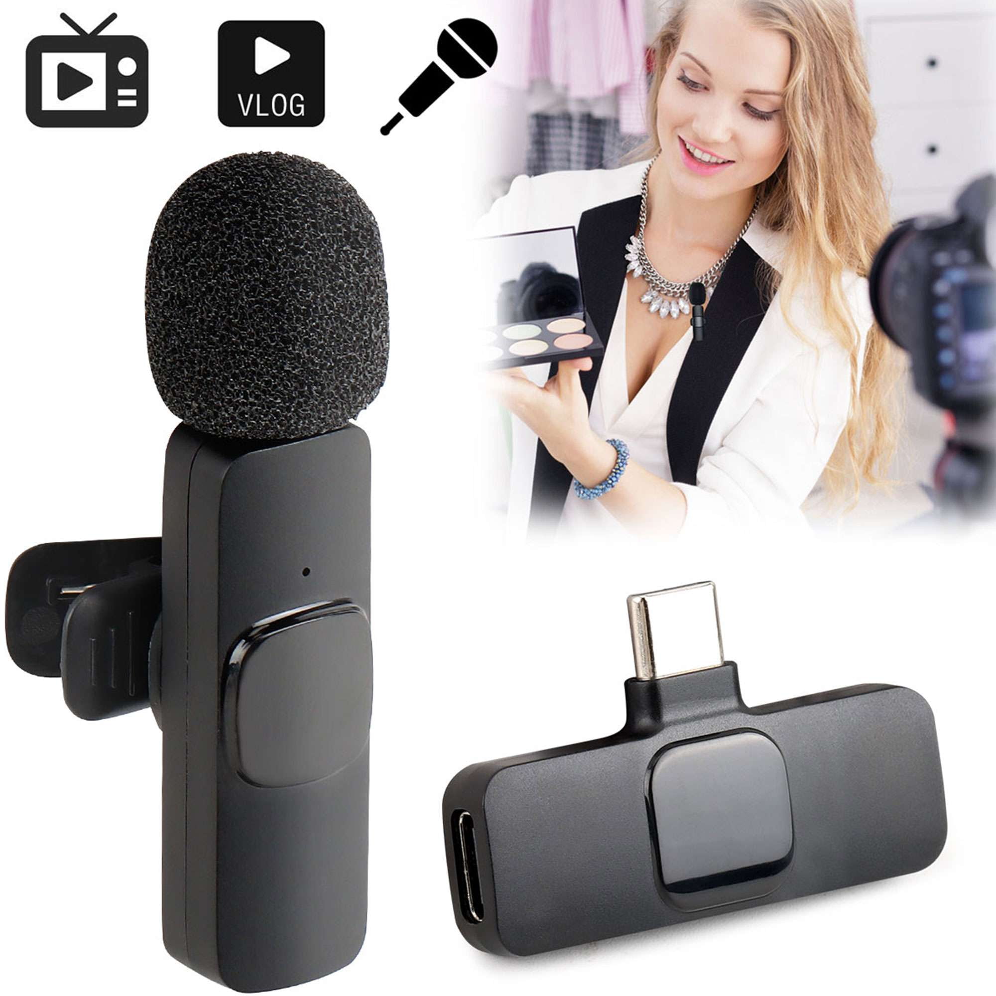 Spencer Wireless Lavalier Microphone for iPhone/Android/iPad/Laptop ...