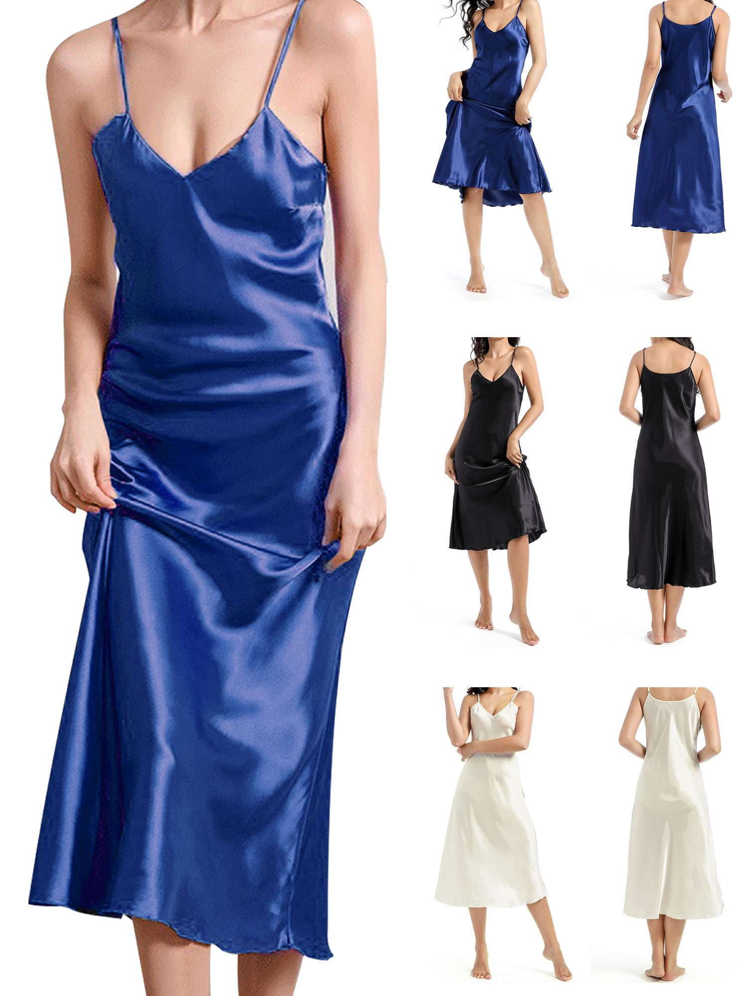 Spencer Women Sexy Silk Lingerie Satin Nightgown V Neck Sleepwear Sleep ...