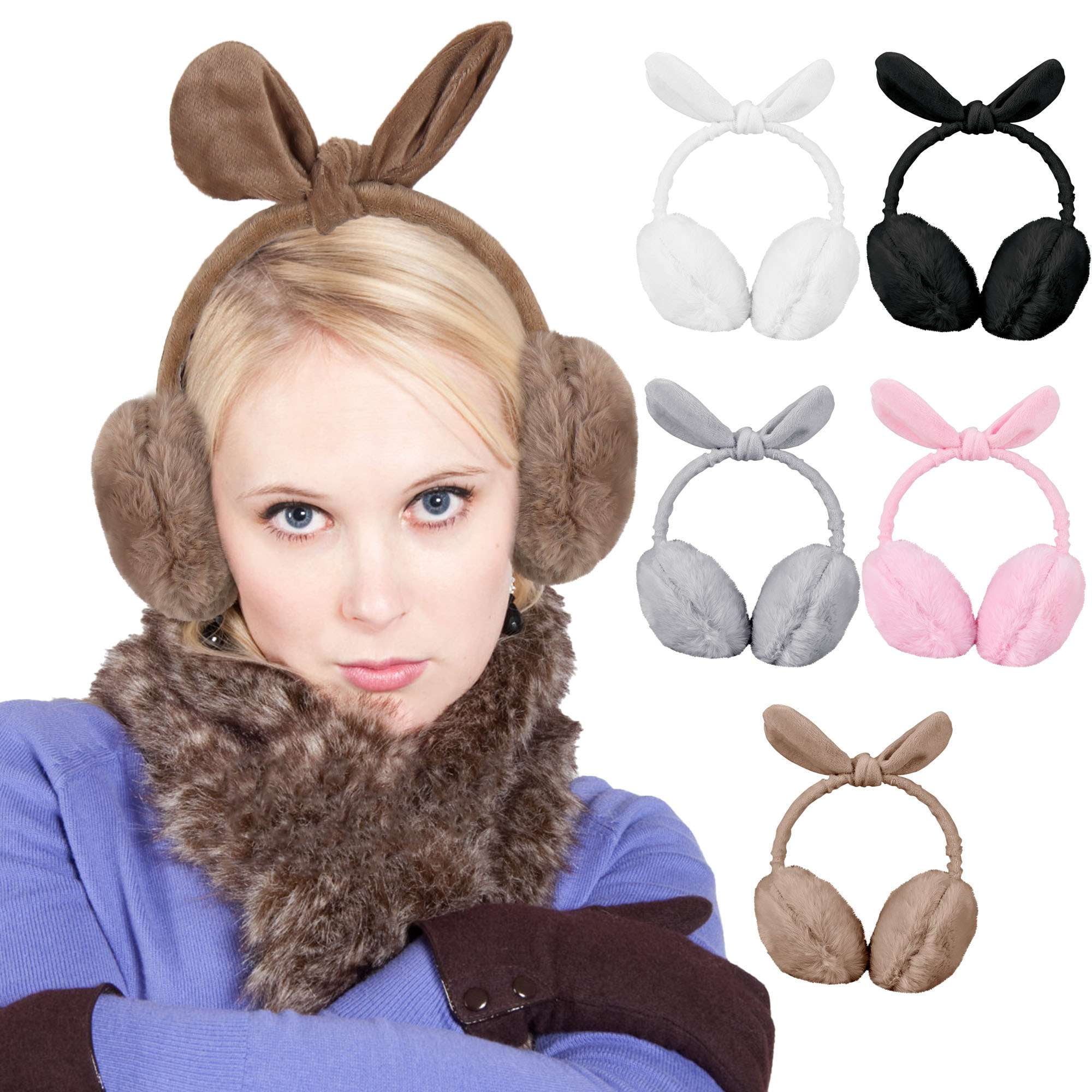 Spencer Women Winter Earmuffs Fluffy Cute Bow Ear Muffs Girls Ski Plush ...