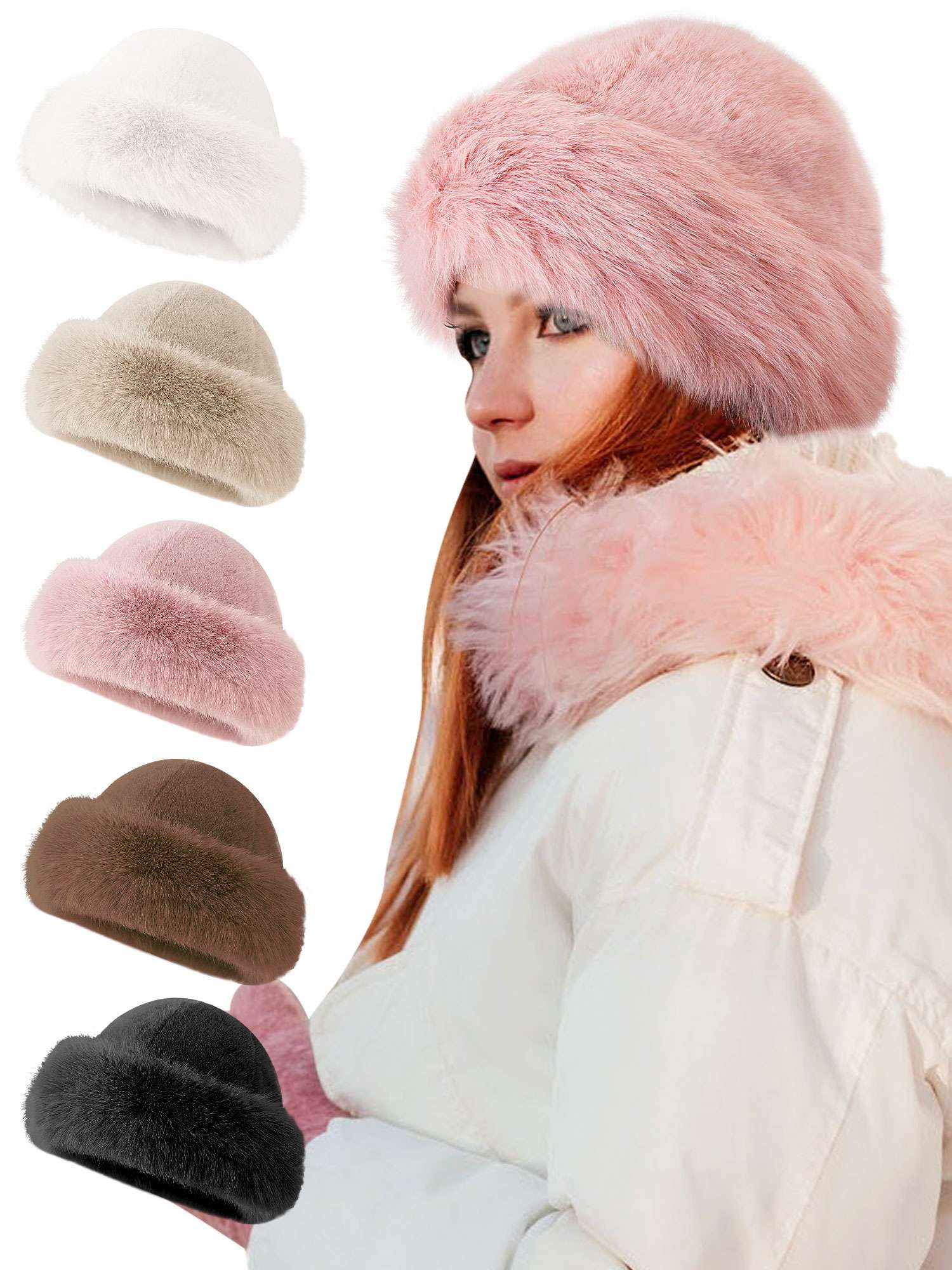 Spencer Women's Faux Fur Hats Fluffy Bucket Hat Russian Style Outdoor ...