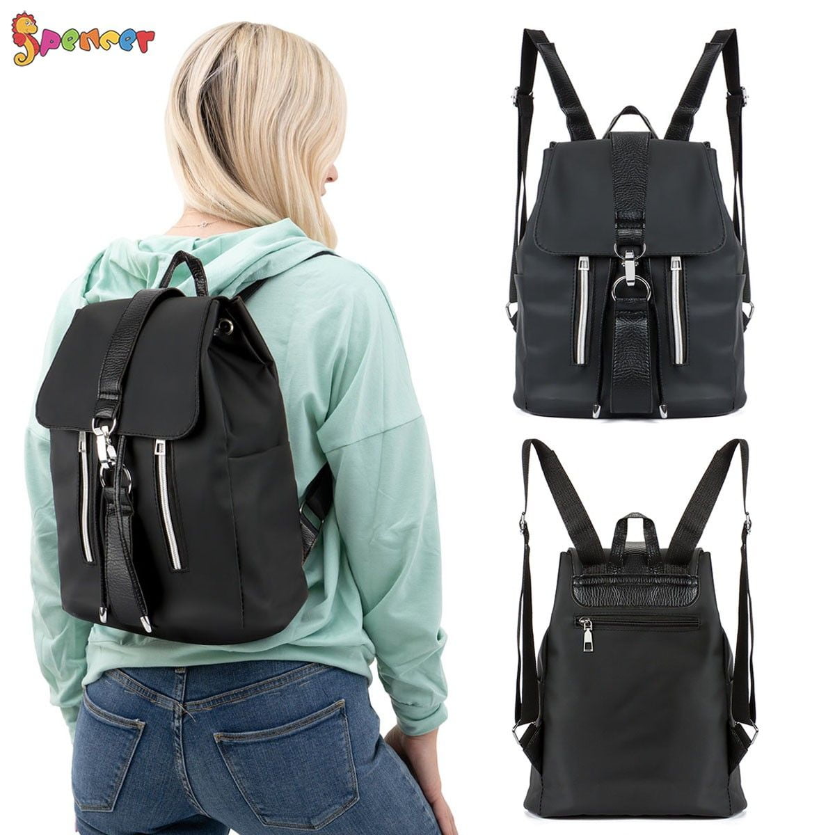 Spencer Womens Backpack Purse Waterproof Nylon Rucksack Anti-theft ...