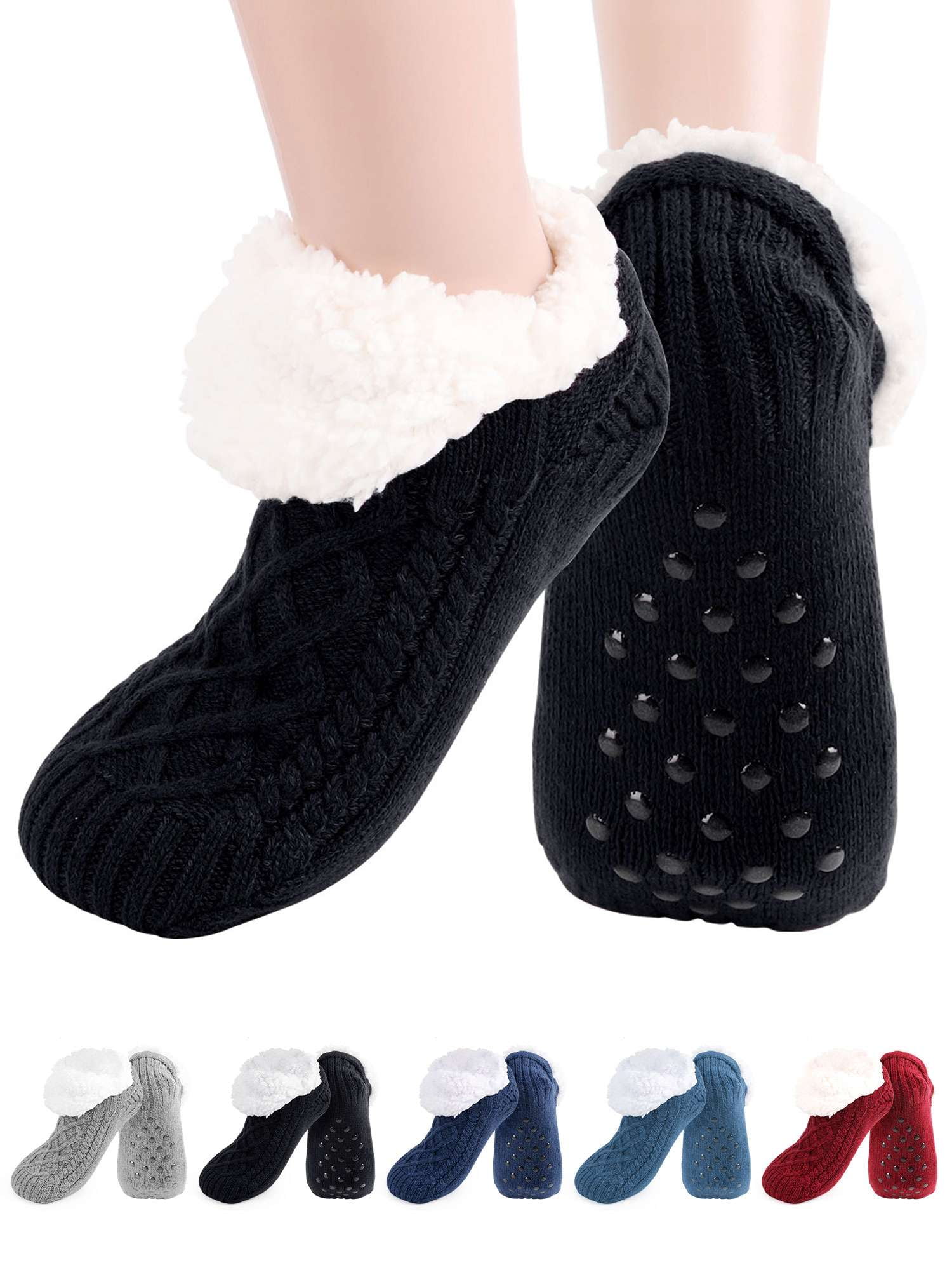 Spencer Womens Slipper Socks Fuzzy Plush Lined Non Slip Warm Socks with ...