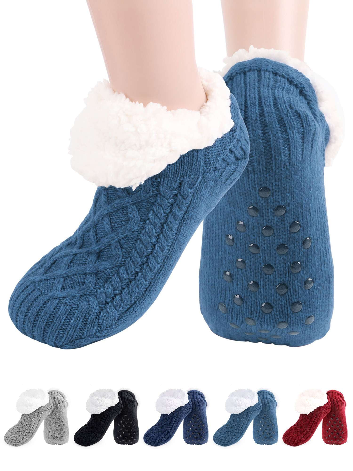 Spencer Womens Slipper Socks Fuzzy Plush Lined Non Slip Warm Socks with ...