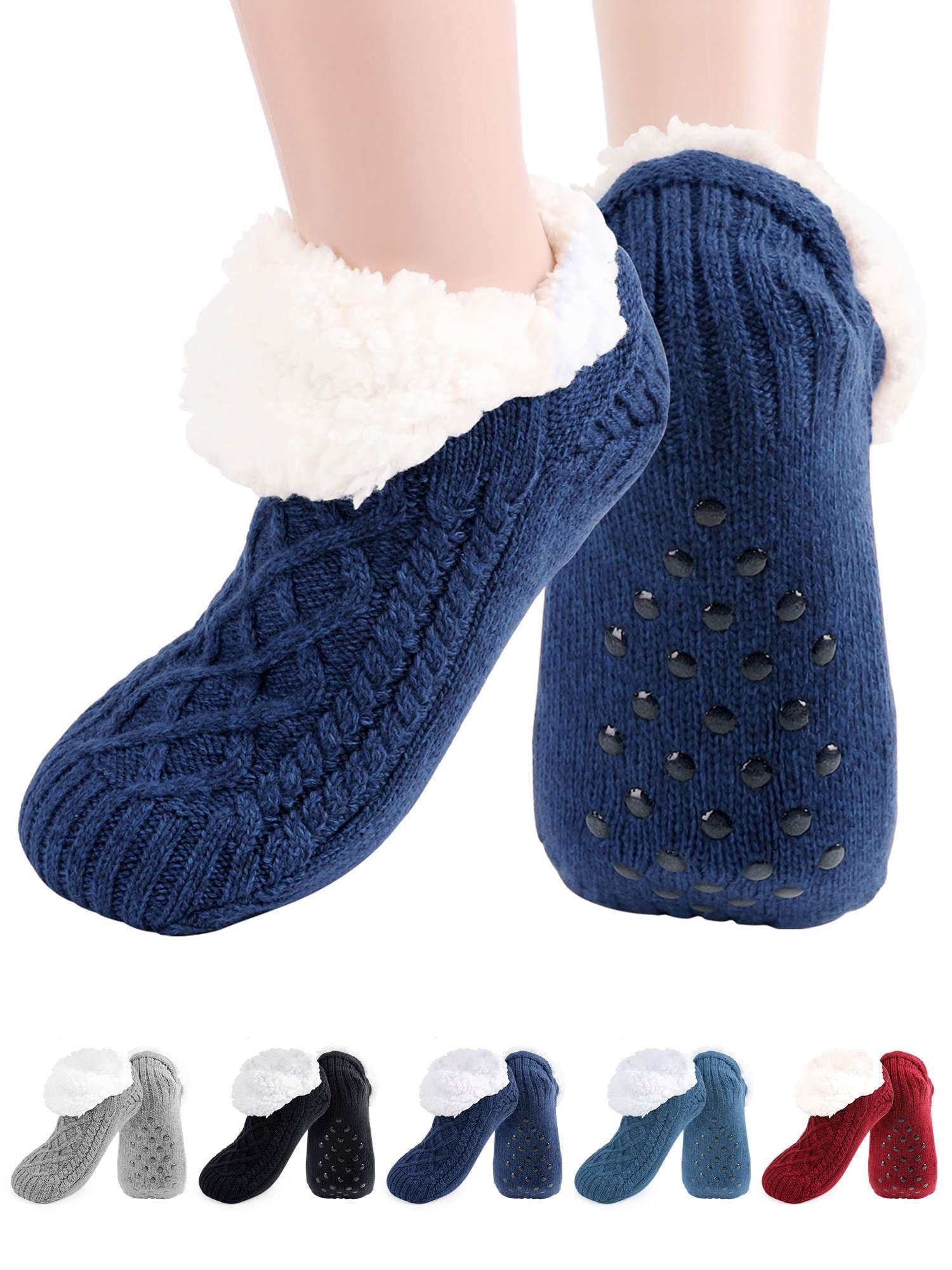 Spencer Womens Slipper Socks Fuzzy Plush Lined Non Slip Warm Socks with ...