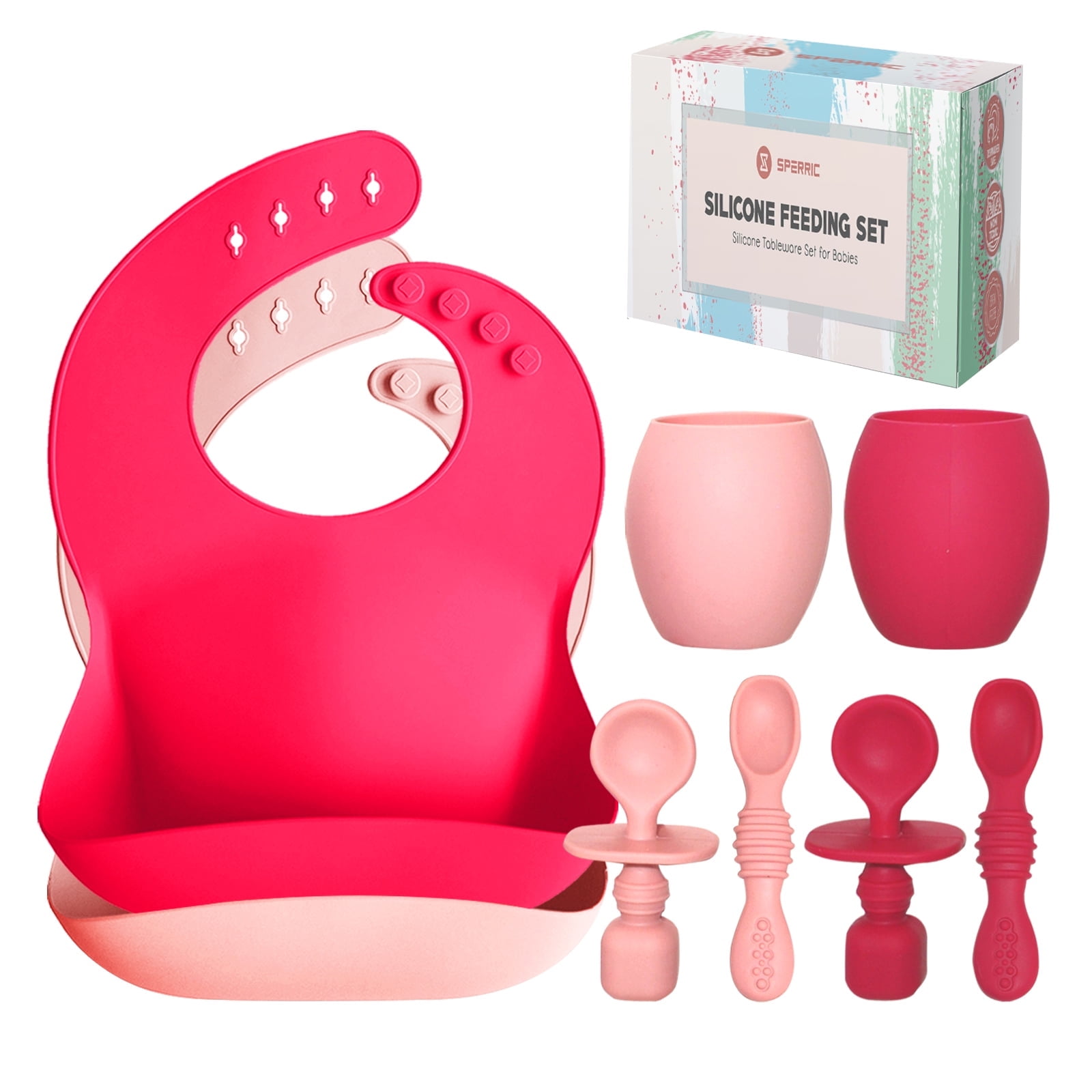 Sperric Baby Led Weaning Silicone Feeding Set of 8 - Best Bibs, Spoons ...