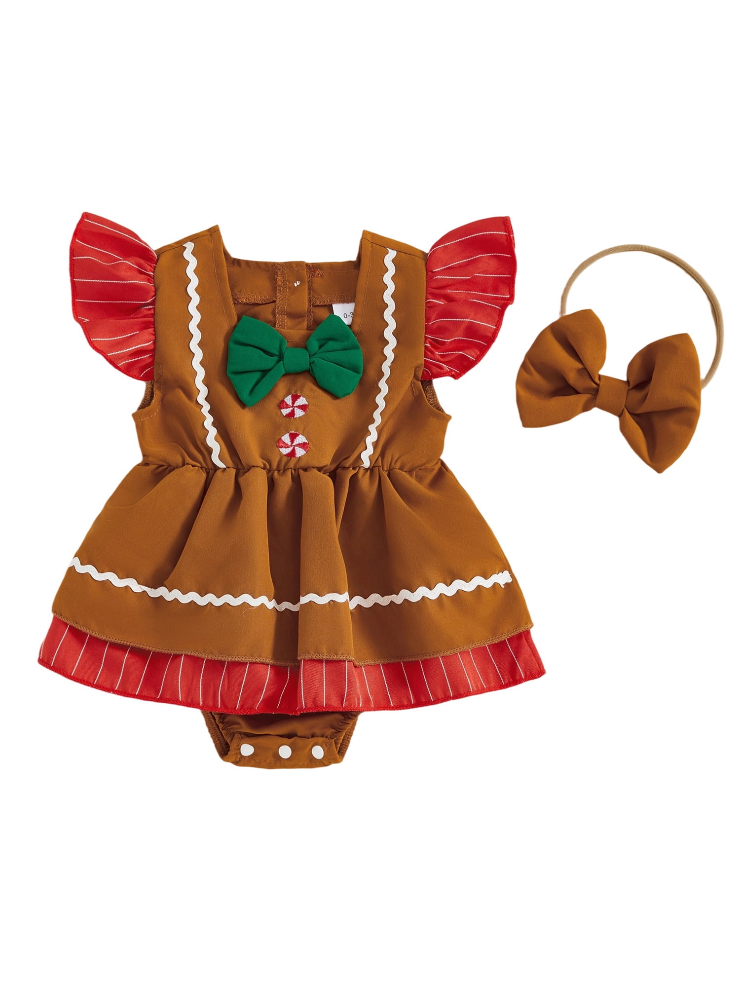 Spewahor Baby Girls Christmas Gingerbread Romper Striped Fly Sleeves ...