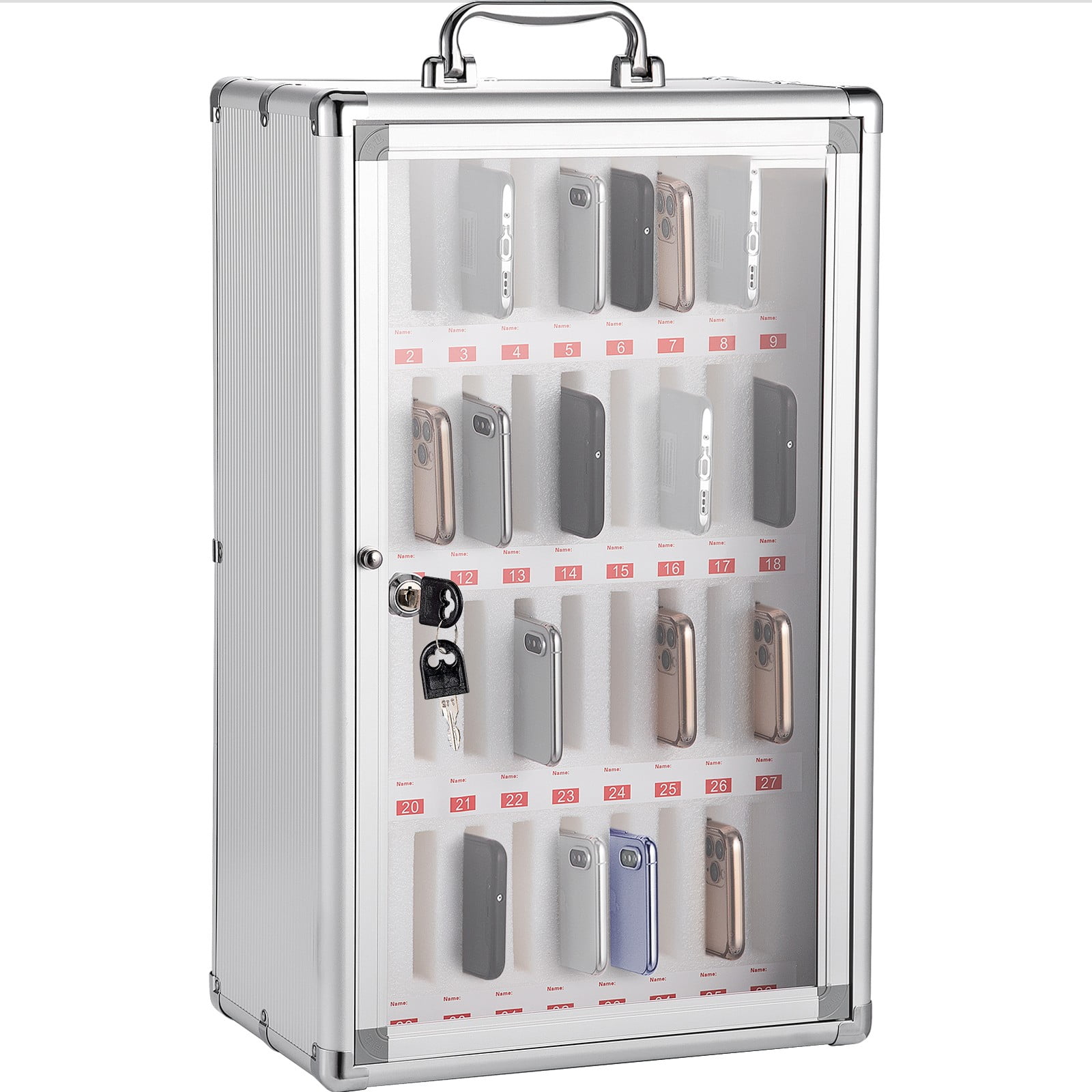 Spfour 36-Slot Cell Phone Locker – Silver Aluminum with Key Lock ...