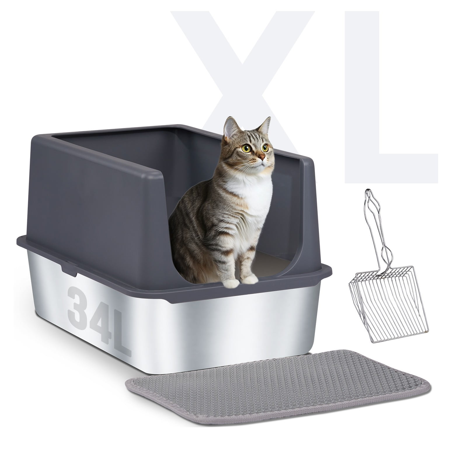 Spfour Enclosed Stainless Steel Cat Litter Box with Lid, XL Extra Large ...