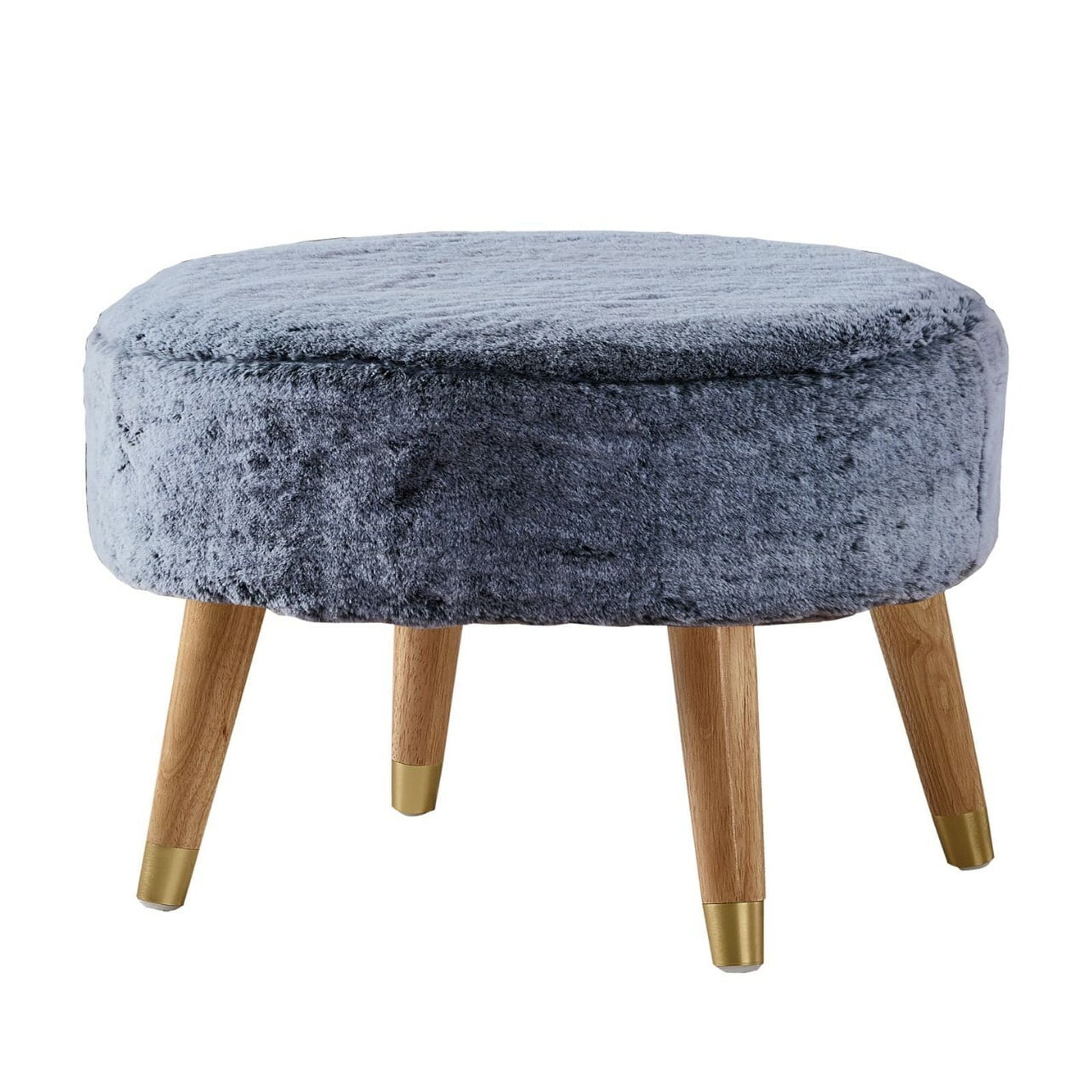 Spfour Faux Fur Ottoman,Comfy Fluffy Entryway Makeup Stools with Wood ...