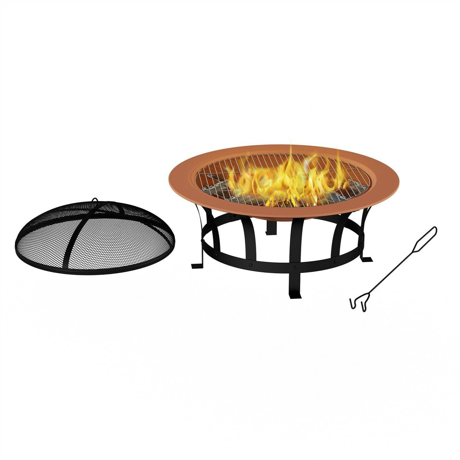 Spfour Fire Pit - 30” Wood Burning Firepit with High-Temp Copper Finish ...