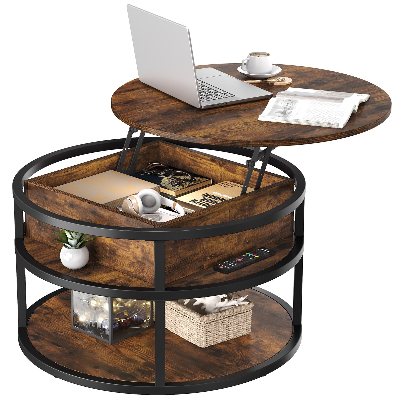 Spfour Round Lift Top Coffee Table, Coffee Tables for Living Room with ...