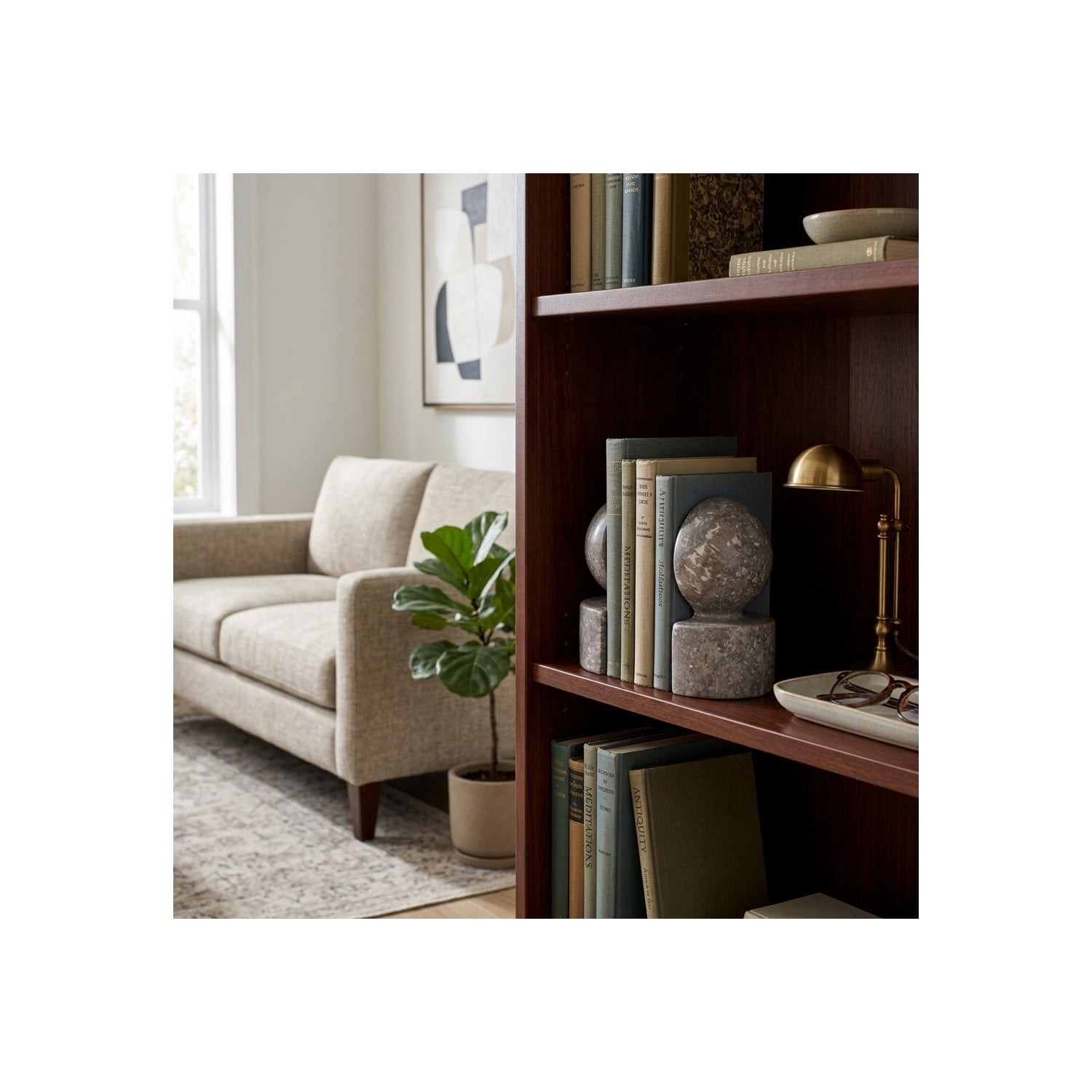 Sphere Marble Book Ends for Bookshelf Decor - Modern Decorative ...
