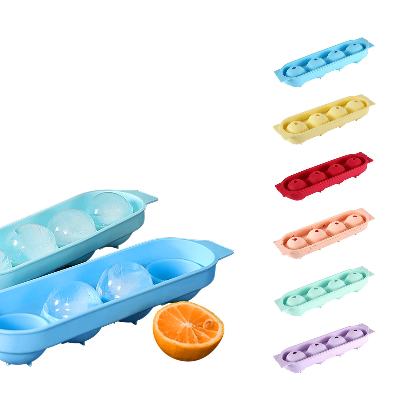 Spherical Ice Ball Maker Mold | 4-Cell Silicone Ice Box | Fast Release ...
