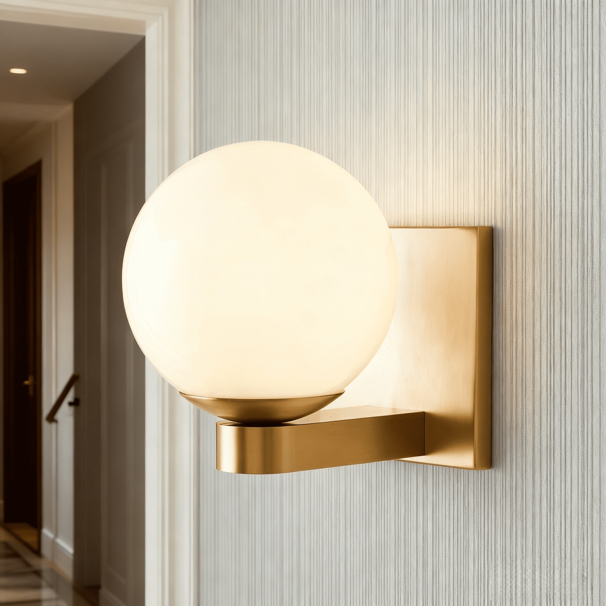Modern Milk Glass Globe Brass Sconce with Metal Plate, Hand-polished ...