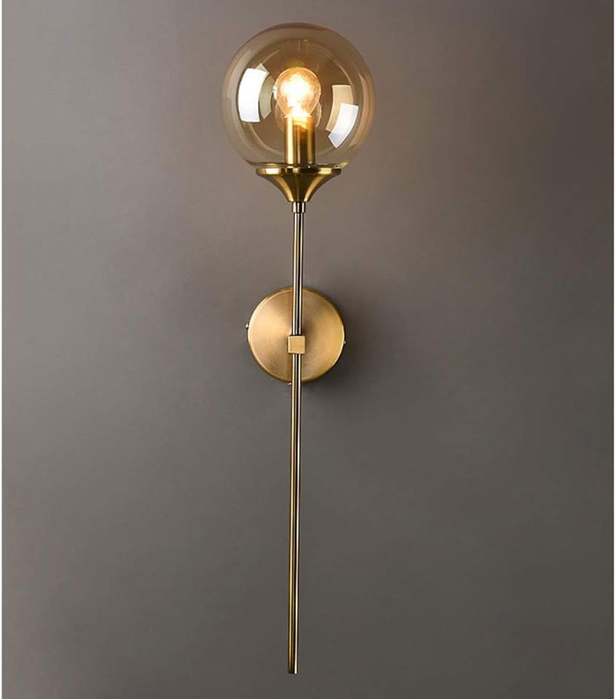 Spherical Wall Lamp, Modern Wall Sconce With Amber Glass Shade And ...
