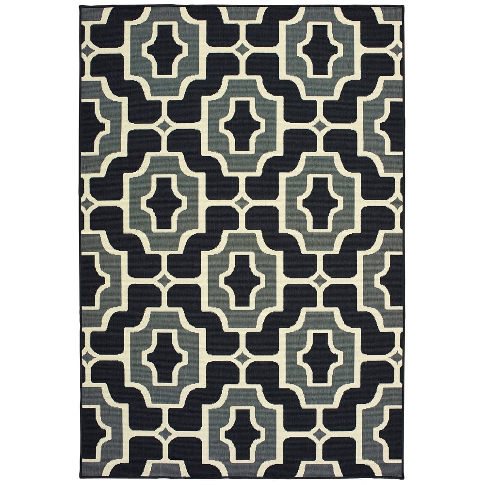 Oriental Weavers Marina Area Rug 1491Z Outdoor Black Curves Angled ...