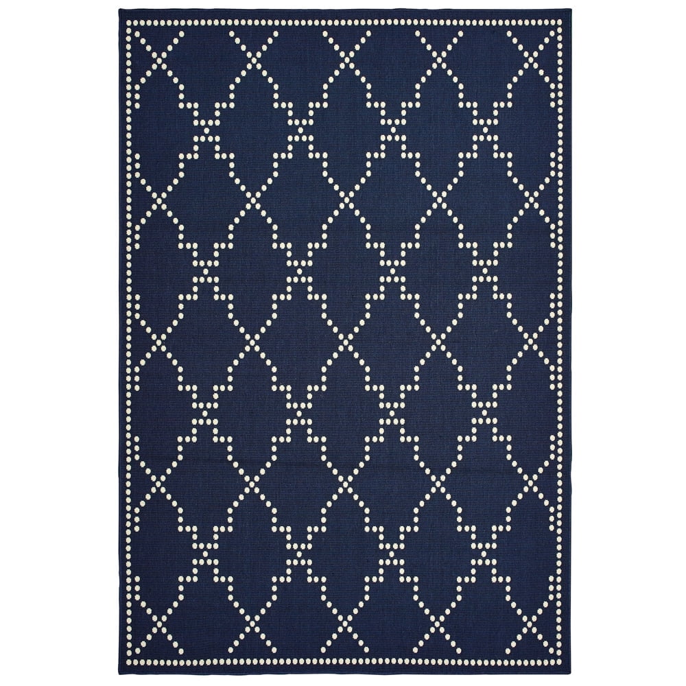 Oriental Weavers Marina Area Rug 7765B Outdoor Navy Lines Dotted 2' 5 ...