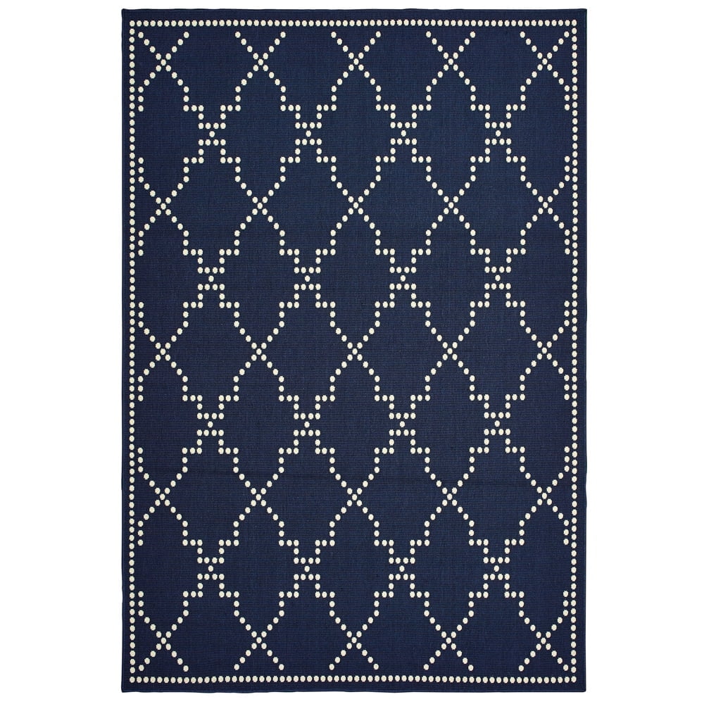 Oriental Weavers Marina Area Rug 7765B Outdoor Navy Lines Dotted ...