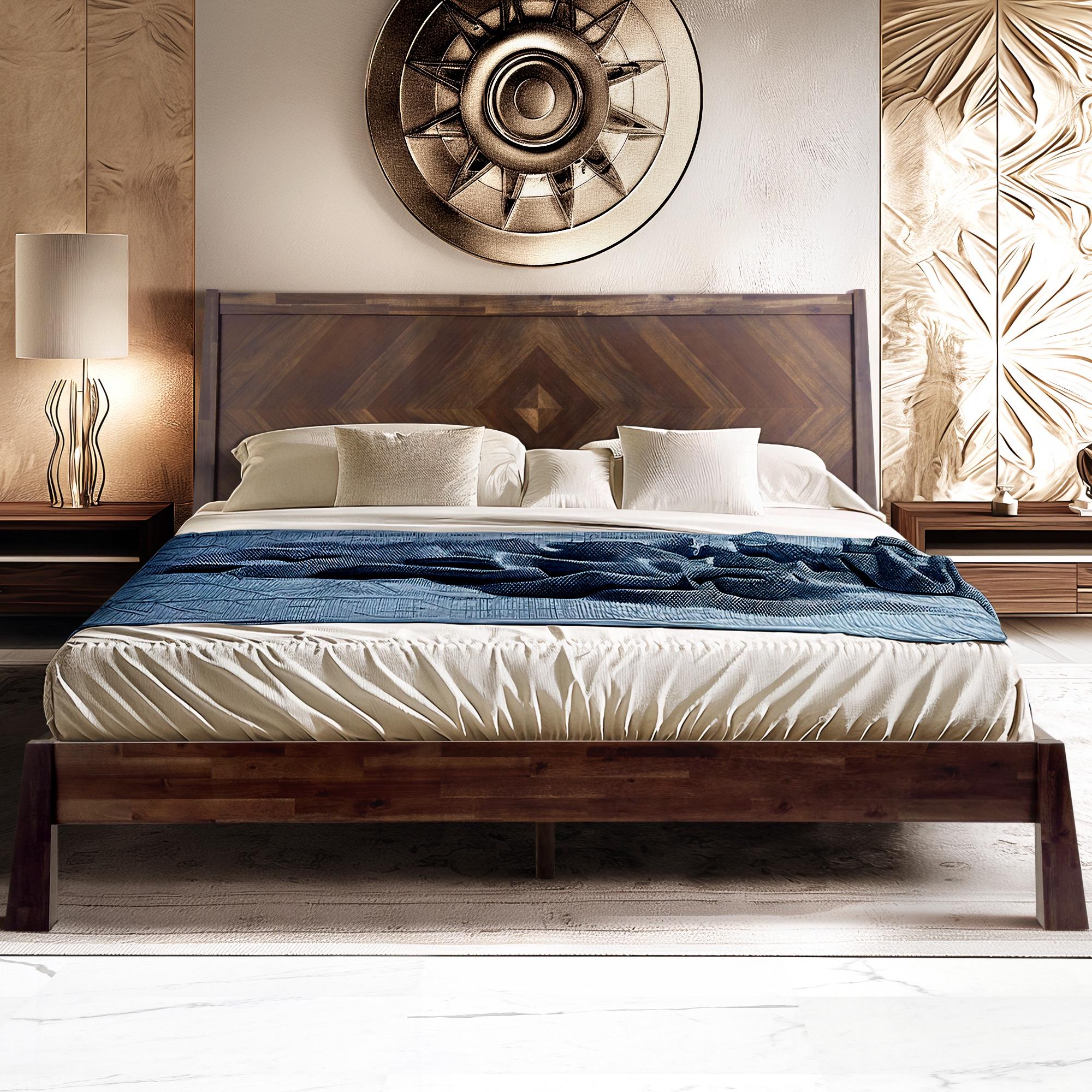 Mellow Marley Solid Wood Platform Bed with Headboard, Black, Full ...