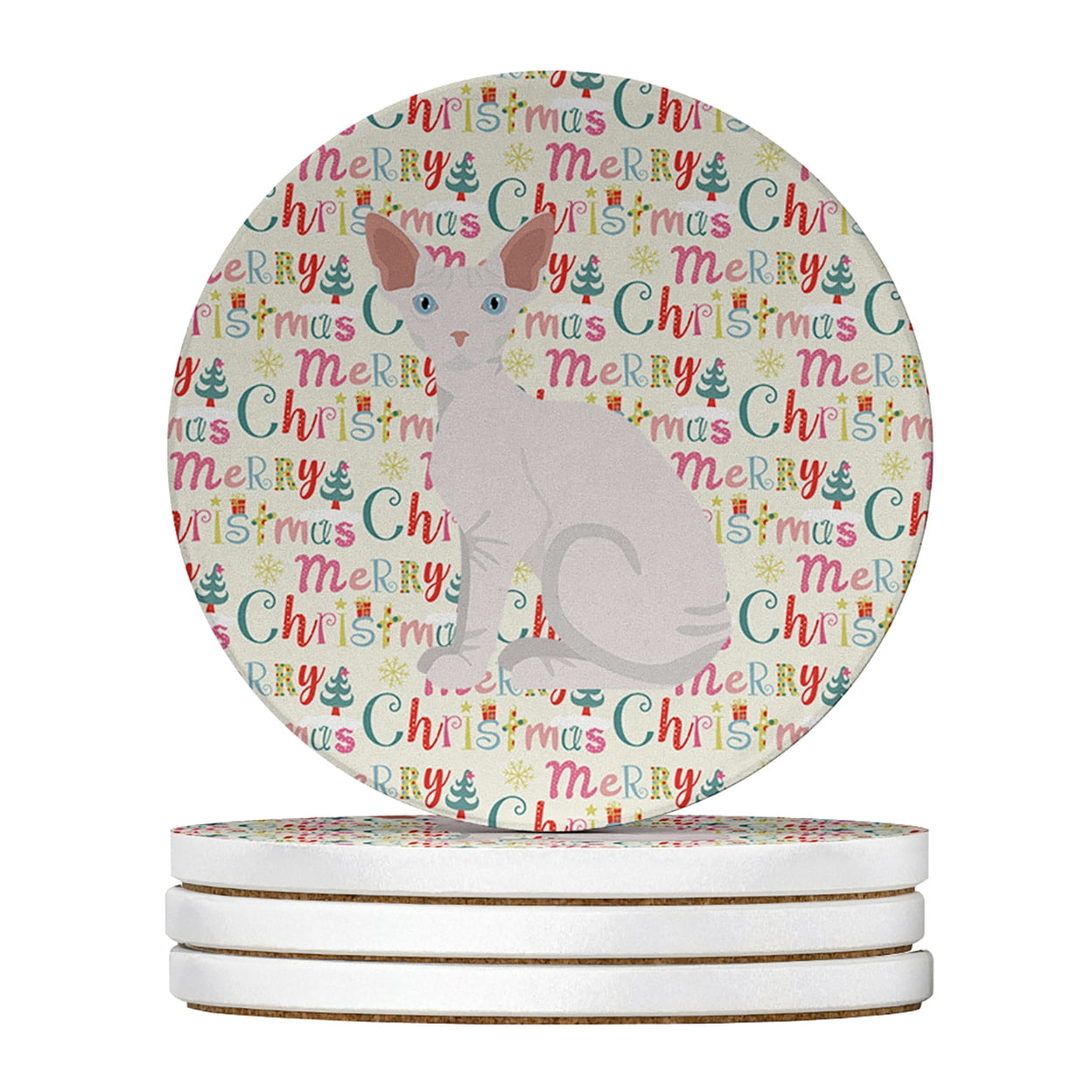 Sphynx Cat Christmas Large Sandstone Coasters Pack of 4 4 in x 4 in ...