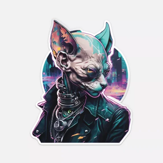 Sphynx Cat Cyberpunk Style Sticker Phone Decal Water Bottle Stickers ...